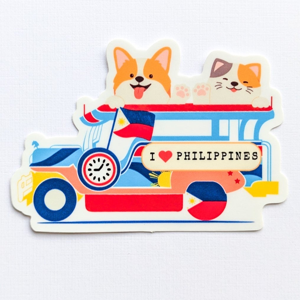 Cat Dog Jeepney Filipino Sticker | Paper Picture Mama